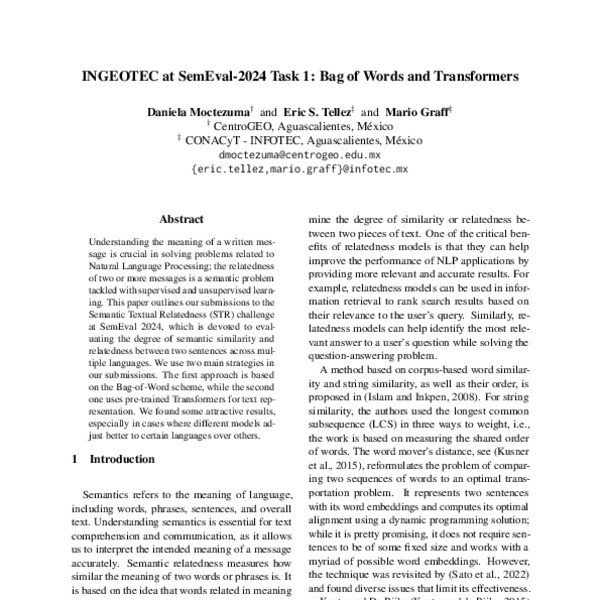 INGEOTEC at SemEval-2024 Task 1: Bag of Words and Transformers - ACL Anthology