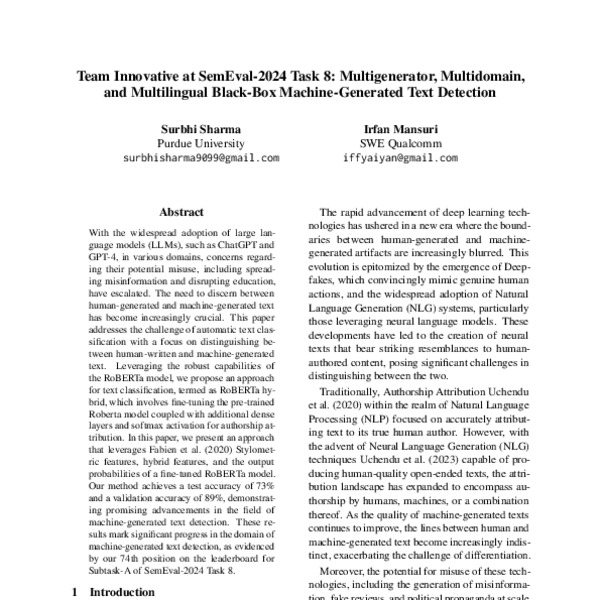 Team Innovative at SemEval-2024 Task 8: Multigenerator, Multidomain, and Multilingual Black-Box ...