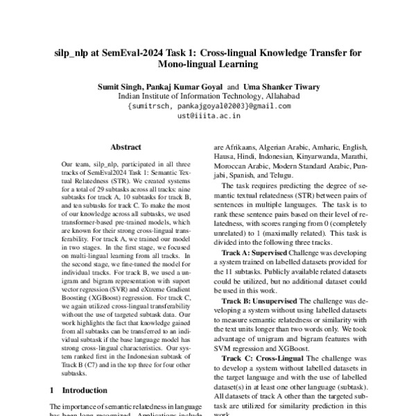 silp_nlp at SemEval-2024 Task 1: Cross-lingual Knowledge Transfer for Mono-lingual Learning ...