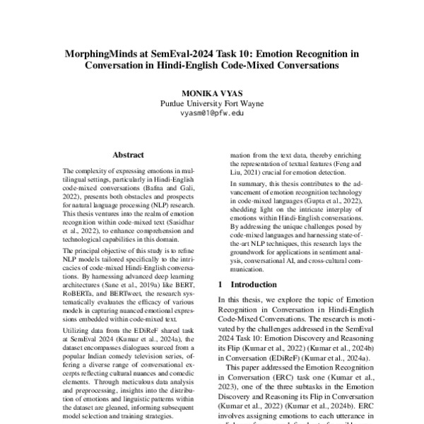 MorphingMinds at SemEval-2024 Task 10: Emotion Recognition in Conversation in Hindi-English Code ...