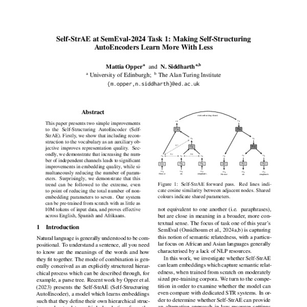 Self-StrAE at SemEval-2024 Task 1: Making Self-Structuring AutoEncoders Learn More With Less ...