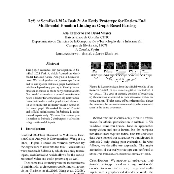LyS at SemEval-2024 Task 3: An Early Prototype for End-to-End Multimodal Emotion Linking as ...