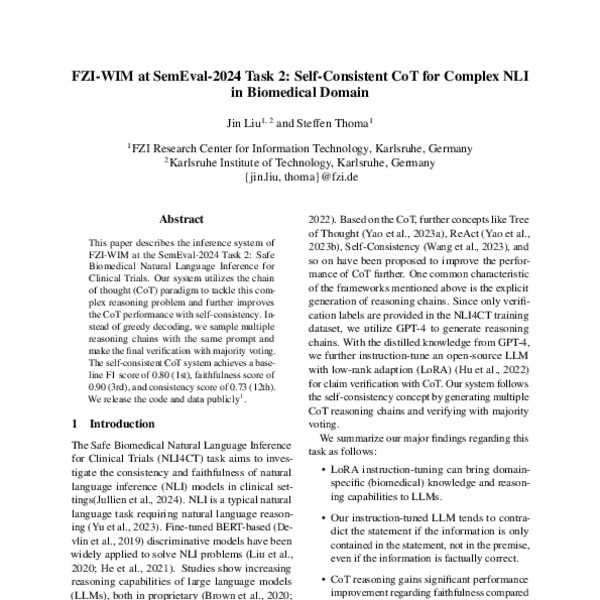 FZI-WIM at SemEval-2024 Task 2: Self-Consistent CoT for Complex NLI in Biomedical Domain - ACL ...
