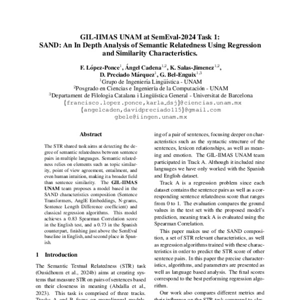 GIL-IIMAS UNAM at SemEval-2024 Task 1: SAND: An In Depth Analysis of Semantic Relatedness Using ...
