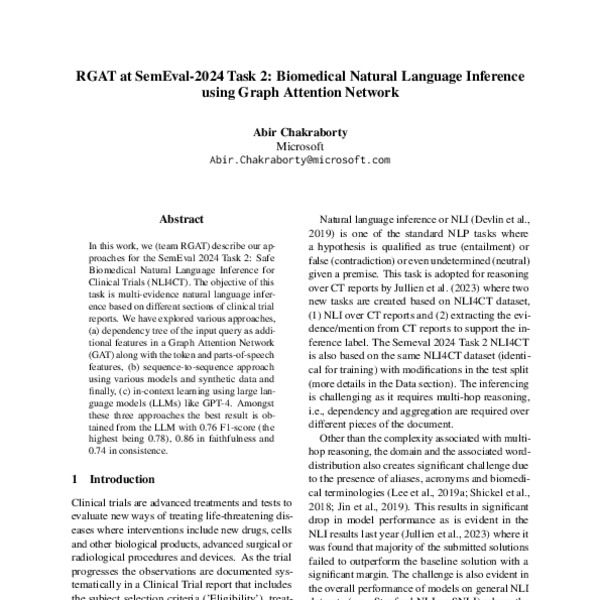 Rgat At Semeval 2024 Task 2 Biomedical Natural Language Inference Using Graph Attention Network