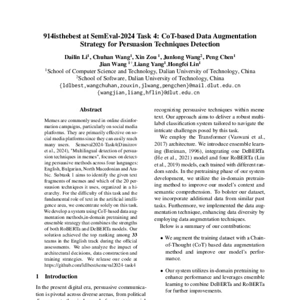 CoT-based Data Augmentation Strategy for Persuasion Techniques Detection - ACL Anthology