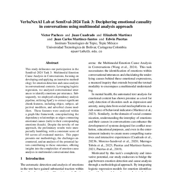 VerbaNexAI Lab at SemEval-2024 Task 3: Deciphering emotional causality in conversations using ...
