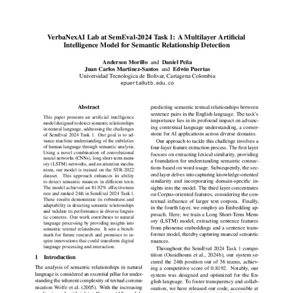 VerbaNexAI Lab at SemEval-2024 Task 1: A Multilayer Artificial Intelligence Model for Semantic ...