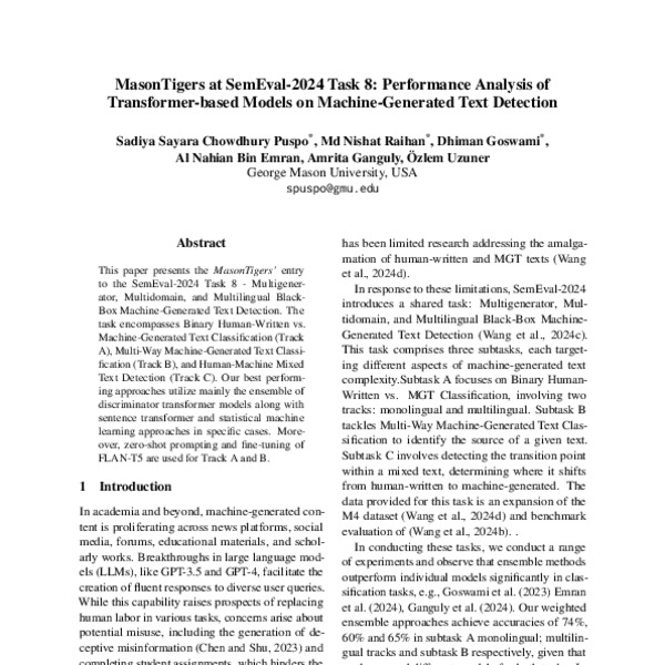MasonTigers at SemEval-2024 Task 8: Performance Analysis of Transformer-based Models on Machine ...