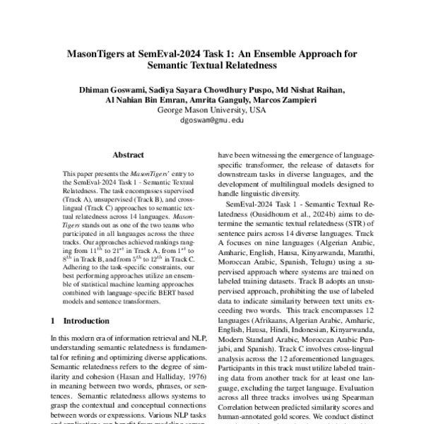 MasonTigers at SemEval-2024 Task 1: An Ensemble Approach for Semantic Textual Relatedness - ACL ...