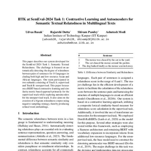 IITK at SemEval-2024 Task 1: Contrastive Learning and Autoencoders for Semantic Textual ...