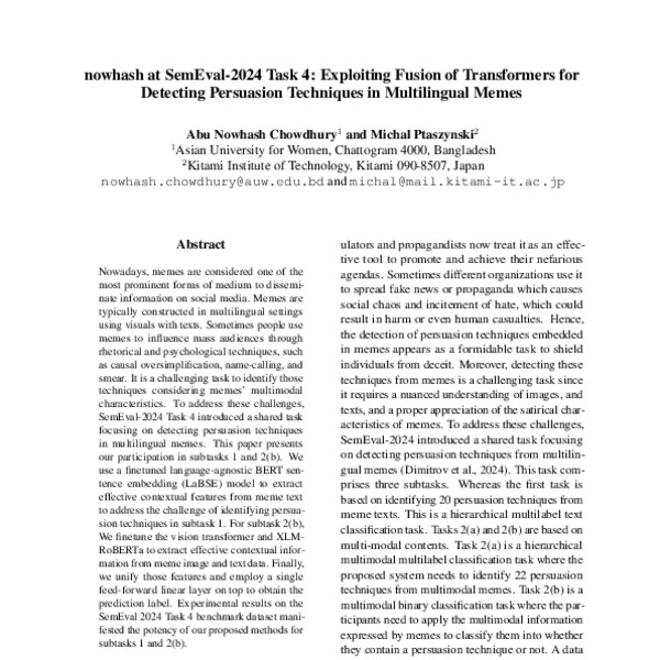 nowhash at SemEval-2024 Task 4: Exploiting Fusion of Transformers for Detecting Persuasion ...