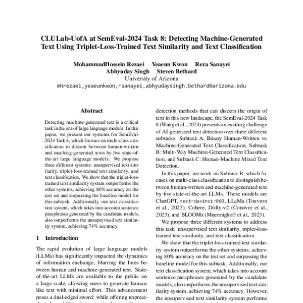 CLULab-UofA at SemEval-2024 Task 8: Detecting Machine-Generated Text Using Triplet-Loss-Trained ...