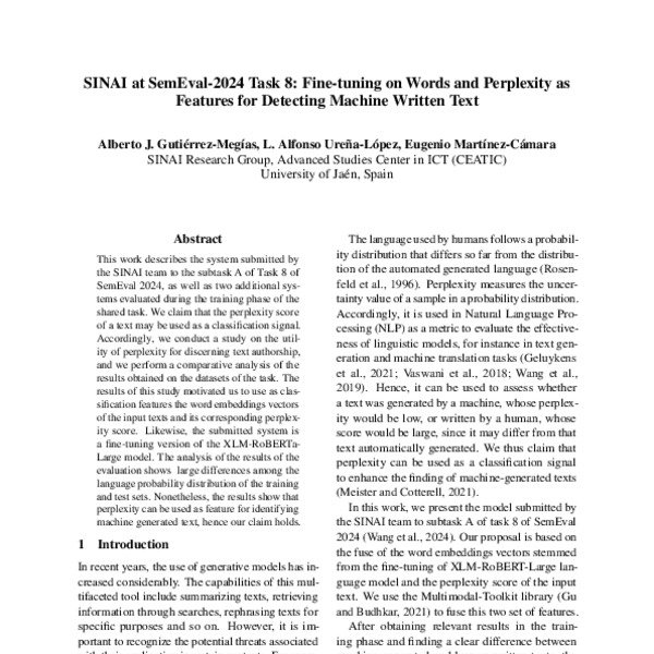 SINAI at SemEval-2024 Task 8: Fine-tuning on Words and Perplexity as Features for Detecting ...