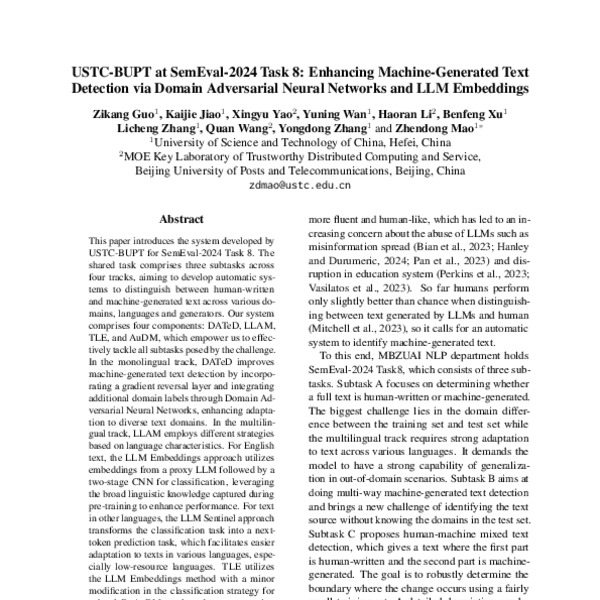 USTC-BUPT at SemEval-2024 Task 8: Enhancing Machine-Generated Text Detection via Domain ...