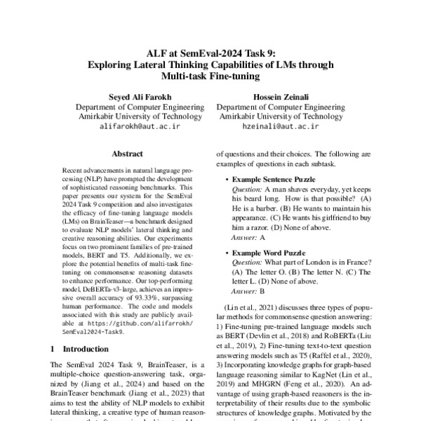 ALF at SemEval-2024 Task 9: Exploring Lateral Thinking Capabilities of LMs through Multi-task ...