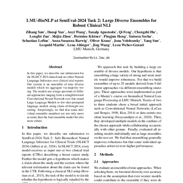 LMU-BioNLP at SemEval-2024 Task 2: Large Diverse Ensembles for Robust Clinical NLI - ACL Anthology