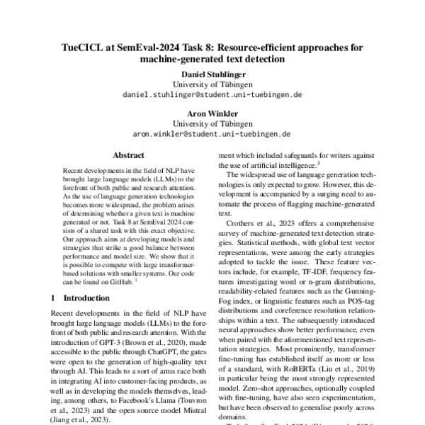 TueCICL at SemEval-2024 Task 8: Resource-efficient approaches for machine-generated text ...