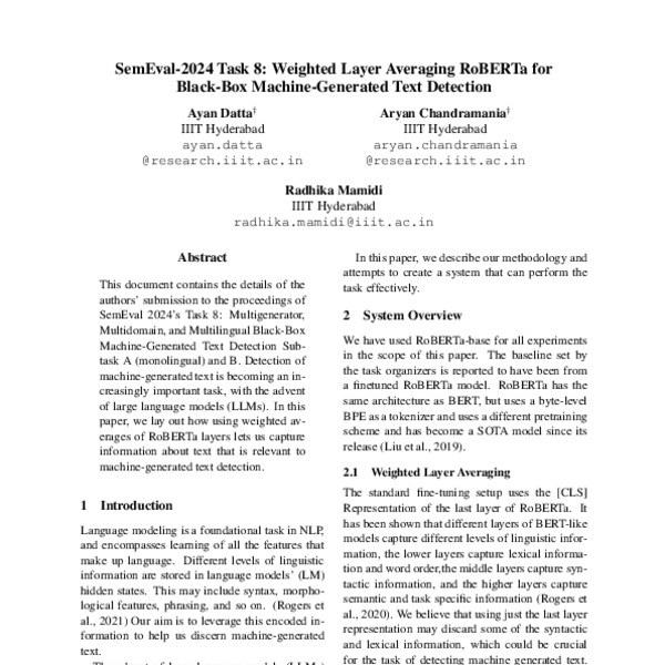 Weighted Layer Averaging RoBERTa for Black-Box Machine-Generated Text Detection - ACL Anthology