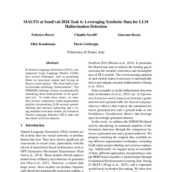 MALTO at SemEval-2024 Task 6: Leveraging Synthetic Data for LLM Hallucination Detection - ACL ...