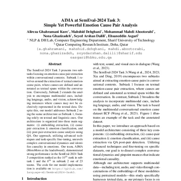 AIMA at SemEval-2024 Task 3: Simple Yet Powerful Emotion Cause Pair Analysis - ACL Anthology