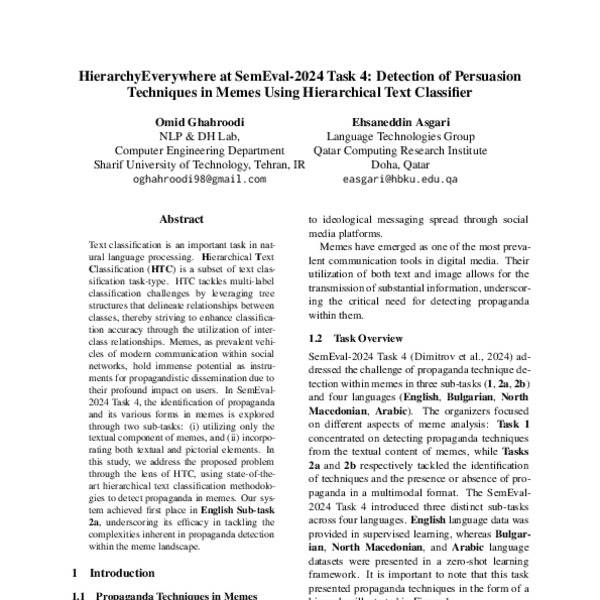 HierarchyEverywhere at SemEval-2024 Task 4: Detection of Persuasion Techniques in Memes Using ...