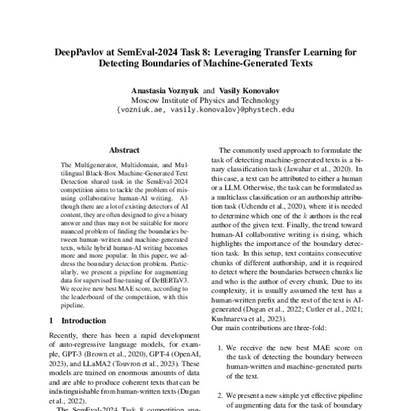 DeepPavlov at SemEval-2024 Task 8: Leveraging Transfer Learning for Detecting Boundaries of ...