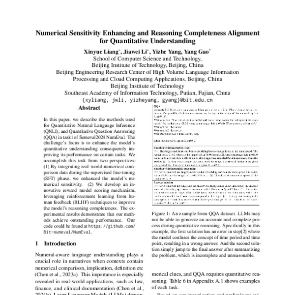 Bit_numeval at SemEval-2024 Task 7: Enhance Numerical Sensitivity and Reasoning Completeness for ...