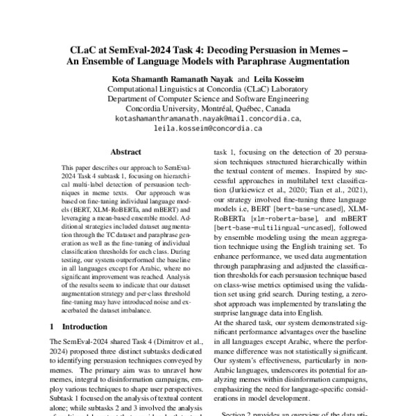 Clac At Semeval 2024 Task 4 Decoding Persuasion In Memes An Ensemble Of Language Models With