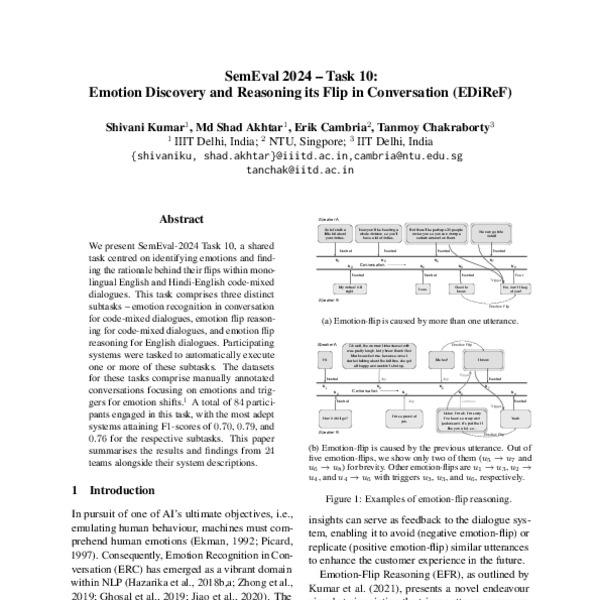SemEval 2024 - Task 10: Emotion Discovery and Reasoning its Flip in Conversation (EDiReF) - ACL ...