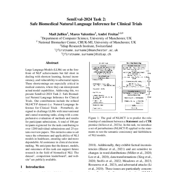 SemEval-2024 Task 2: Safe Biomedical Natural Language Inference for Clinical Trials - ACL Anthology