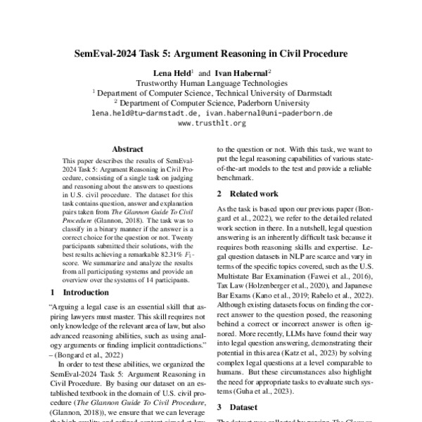 SemEval-2024 Task 5: Argument Reasoning in Civil Procedure - ACL Anthology