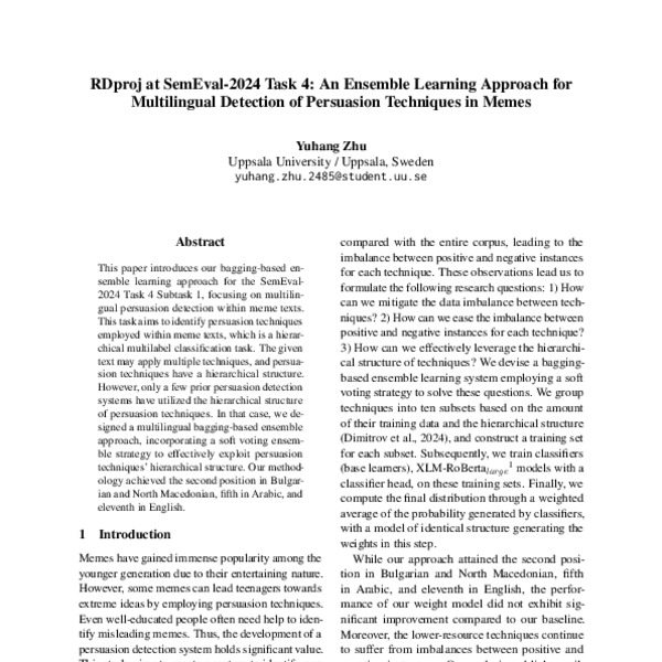 RDproj at SemEval-2024 Task 4: An Ensemble Learning Approach for Multilingual Detection of ...