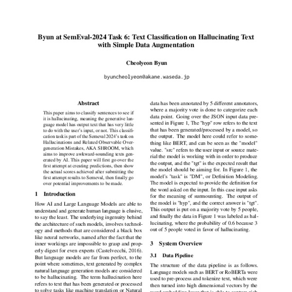 Byun at SemEval-2024 Task 6: Text Classification on Hallucinating Text with Simple Data ...