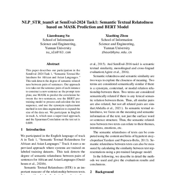 Nlpstrteams At Semeval 2024 Task1 Semantic Textual Relatedness Based