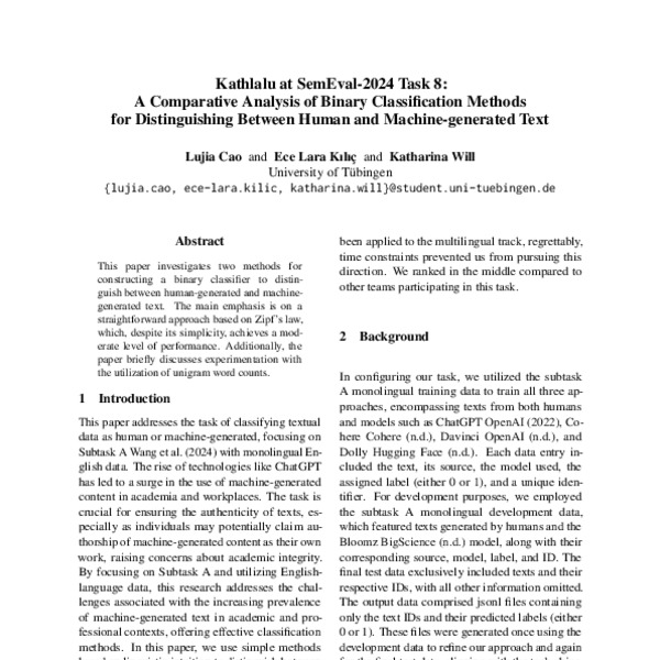 Kathlalu At Semeval 2024 Task 8 A Comparative Analysis Of Binary Classification Methods For