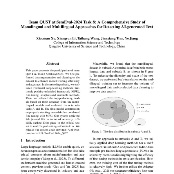 Team QUST at SemEval-2024 Task 8: A Comprehensive Study of Monolingual and Multilingual ...