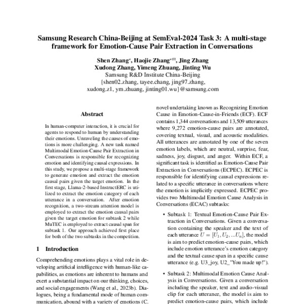 Samsung Research China-Beijing at SemEval-2024 Task 3: A multi-stage framework for Emotion-Cause ...