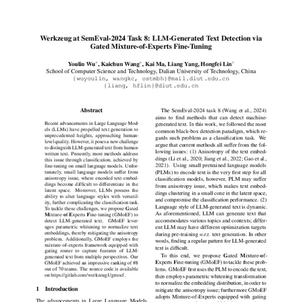 Werkzeug at SemEval-2024 Task 8: LLM-Generated Text Detection via Gated Mixture-of-Experts Fine ...