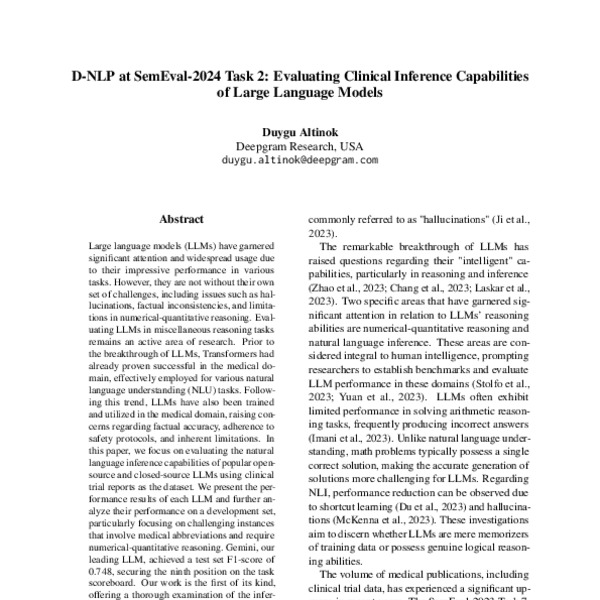 D-NLP at SemEval-2024 Task 2: Evaluating Clinical Inference Capabilities of Large Language ...