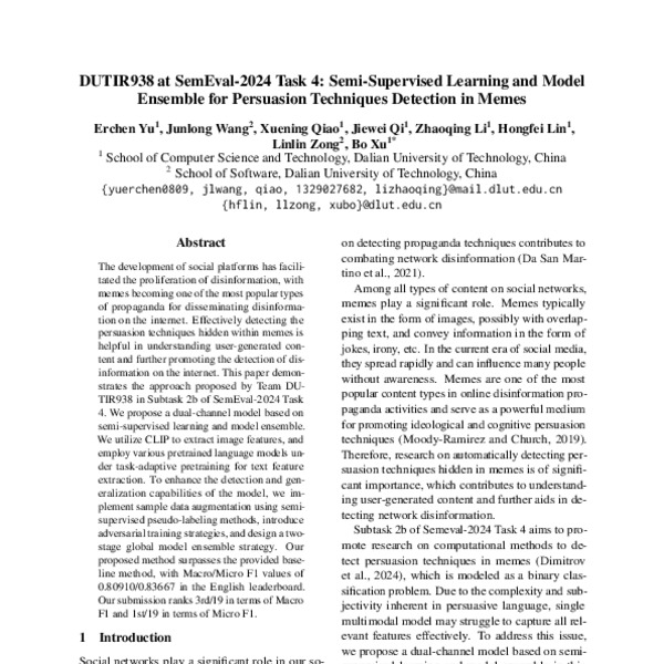 DUTIR938 at SemEval-2024 Task 4: Semi-Supervised Learning and Model Ensemble for Persuasion ...