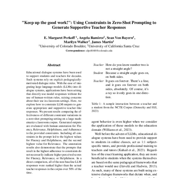 “Keep up the good work!”: Using Constraints in Zero Shot Prompting to Generate Supportive ...