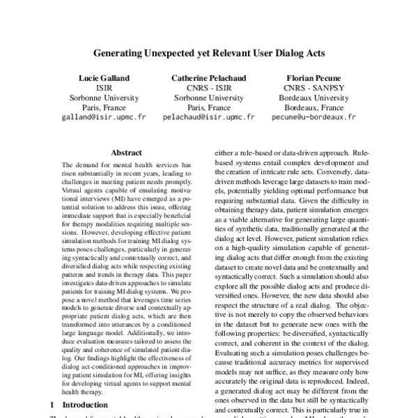 Generating Unexpected yet Relevant User Dialog Acts - ACL Anthology