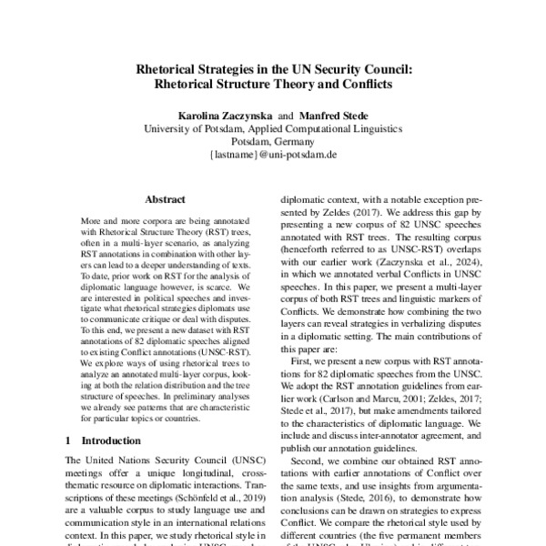 Rhetorical Strategies in the UN Security Council: Rhetorical Structure Theory and Conflicts ...