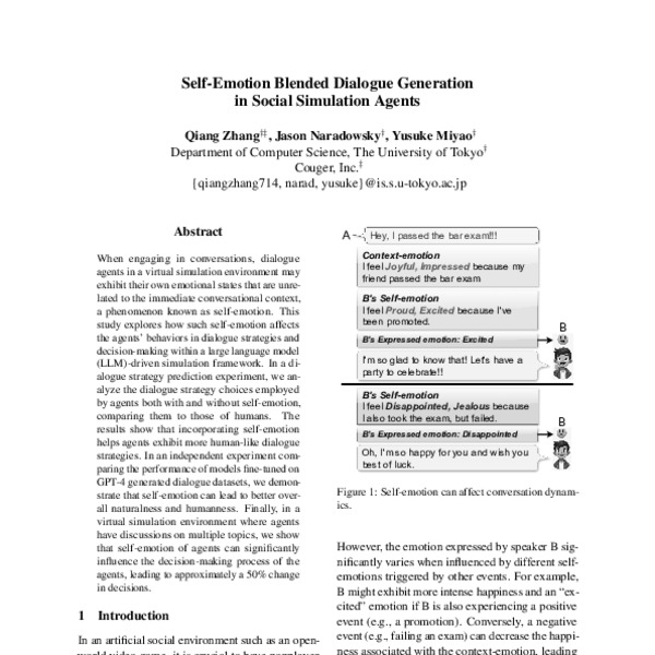 Self-Emotion Blended Dialogue Generation in Social Simulation Agents - ACL Anthology