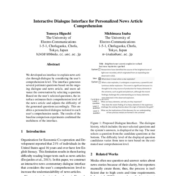 Interactive Dialogue Interface for Personalized News Article ...