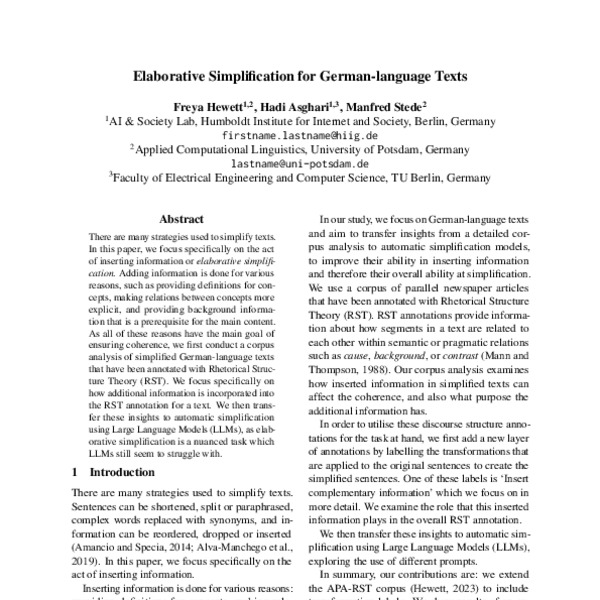 Elaborative Simplification for German-Language Texts - ACL Anthology
