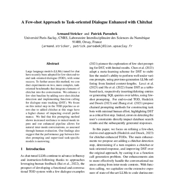 A Few Shot Approach To Task Oriented Dialogue Enhanced With Chitchat Acl Anthology