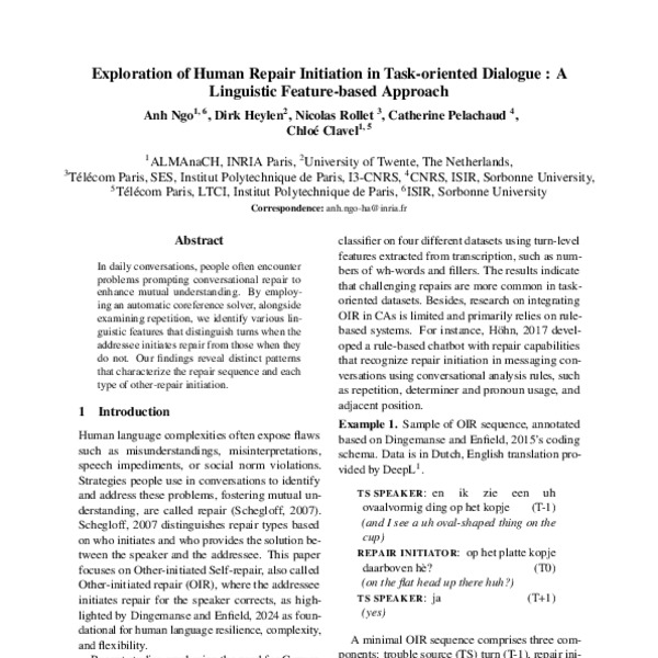 Exploration of Human Repair Initiation in Task-oriented Dialogue: A Linguistic Feature-based ...