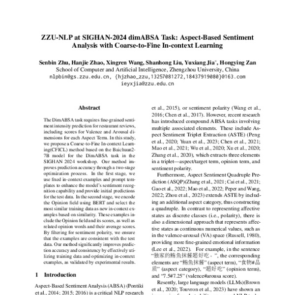 Zzu Nlp At Sighan 2024 Dimabsa Task Aspect Based Sentiment Analysis